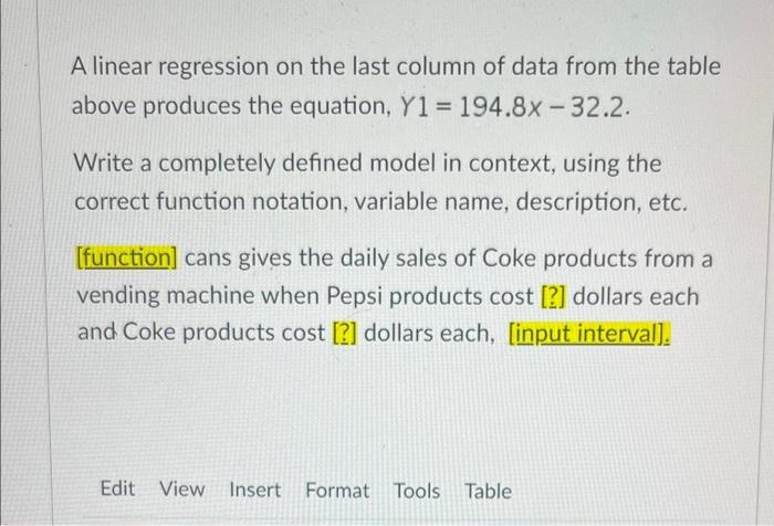 Solved A linear regression on the last column of data from | Chegg.com