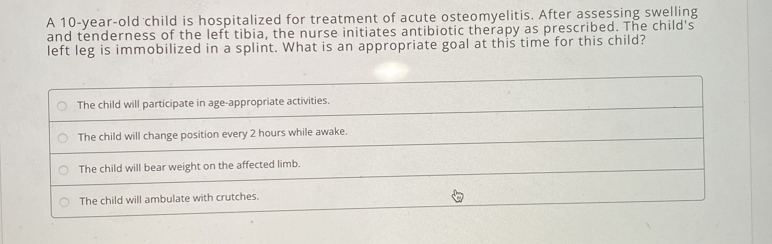 A 10-year-old child is hospitalized for treatment of | Chegg.com