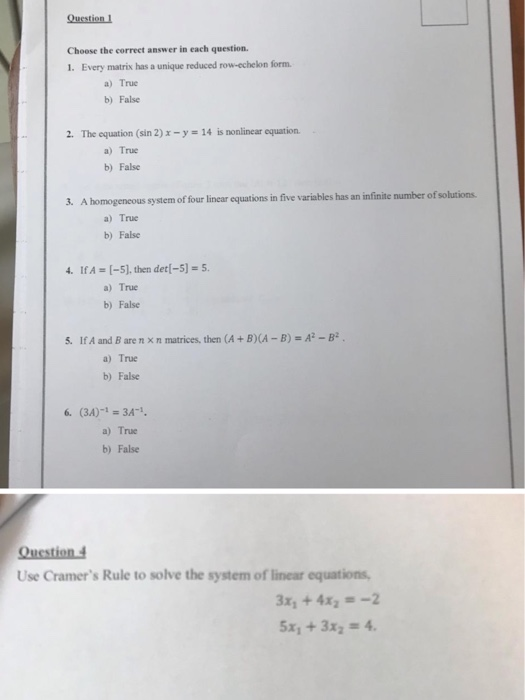 Solved Question 1 Choose the correct answer in each | Chegg.com