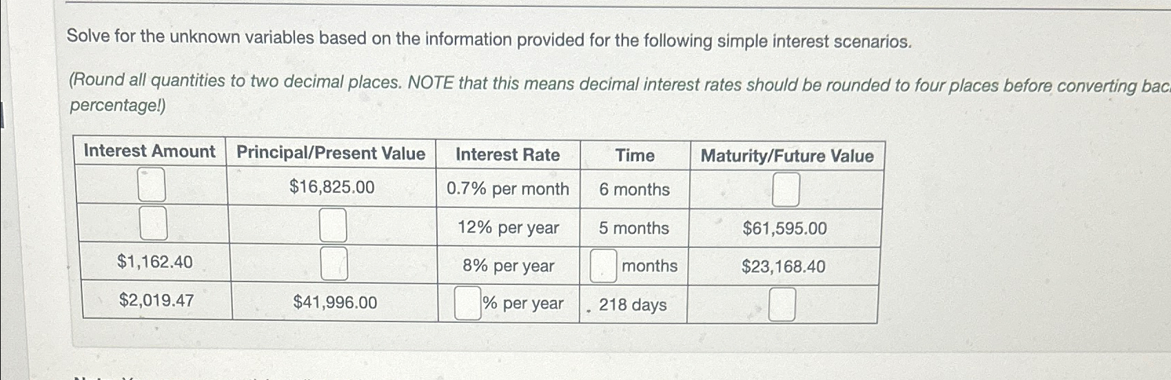 Solved Solve for the unknown variables based on the | Chegg.com