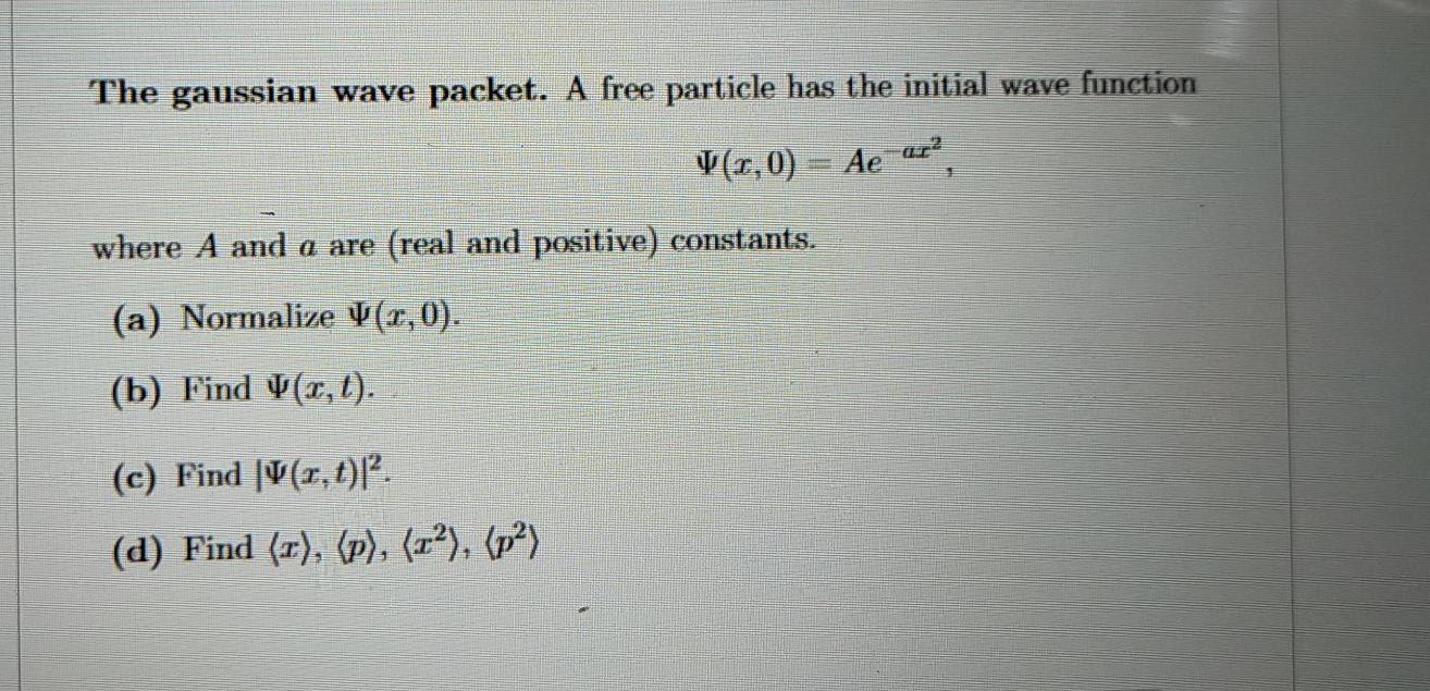 Solved The gaussian wave packet. A free particle has the | Chegg.com