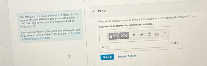 Solved Part A The armature of a small generator consists of | Chegg.com