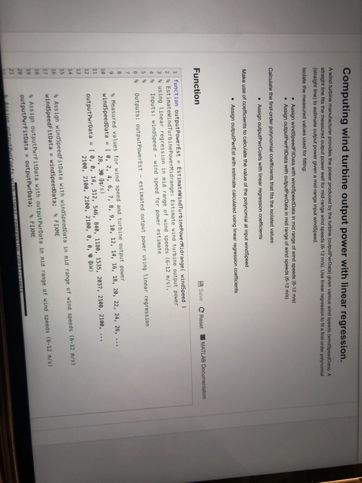 Computing wind turbine output power with linear | Chegg.com