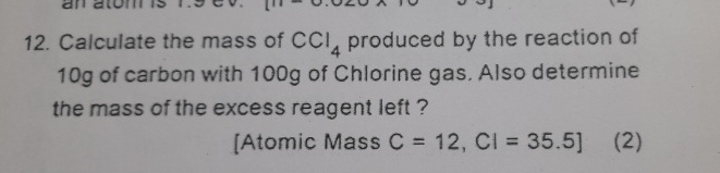Solved Calculate the mass of CCl4 ﻿produced by the reaction | Chegg.com