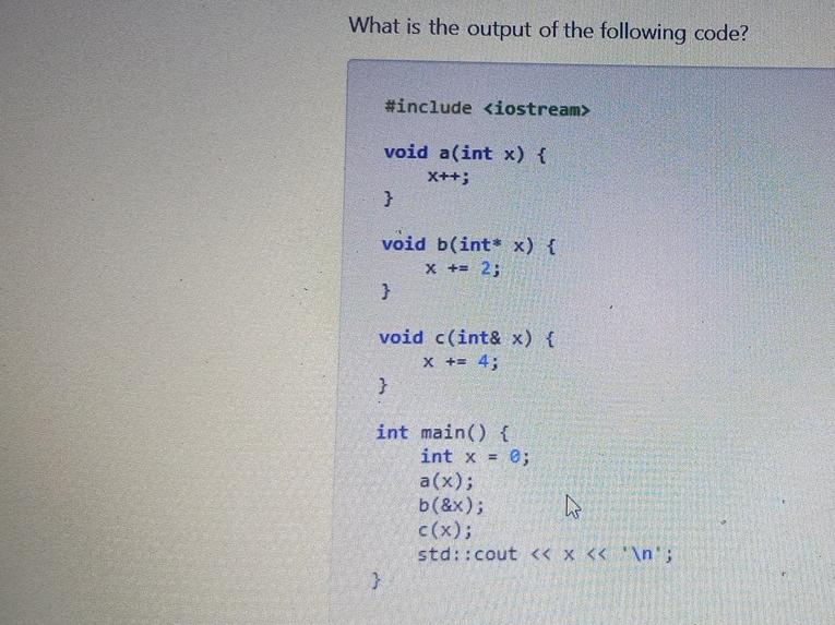 Solved What is the output of the following code? | Chegg.com
