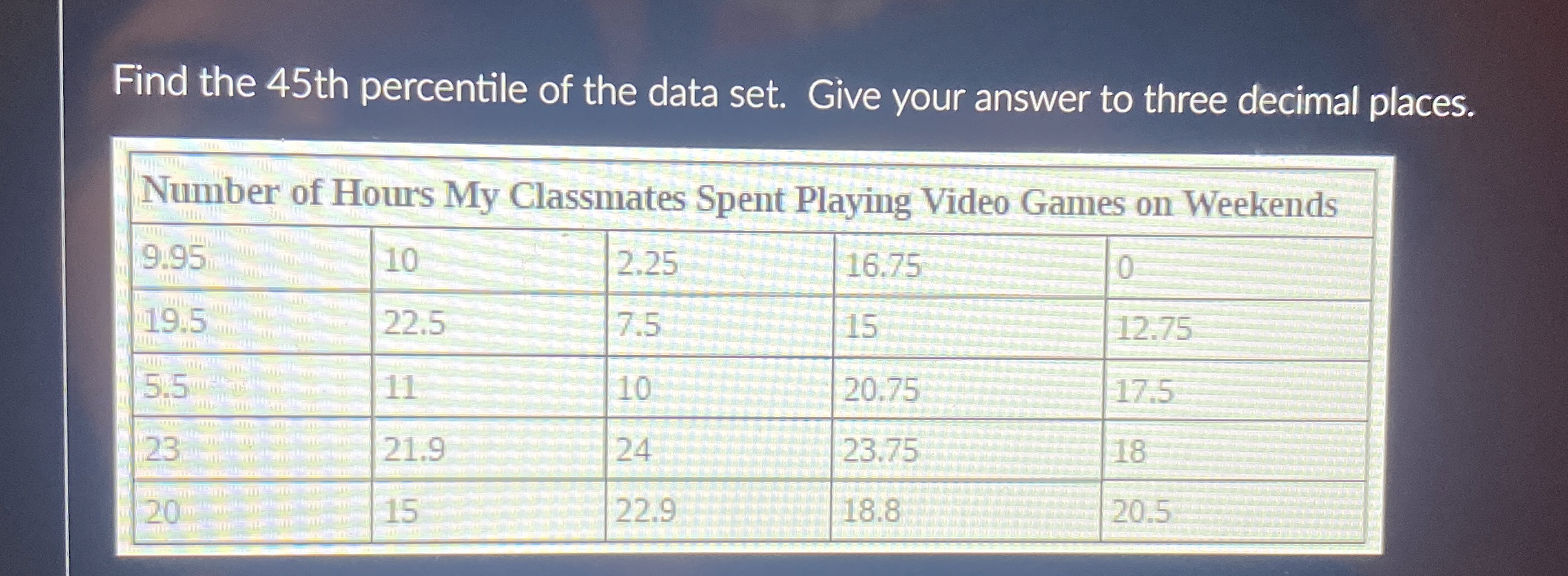 Solved Find the 45 ﻿th percentile of the data set. Give your | Chegg.com