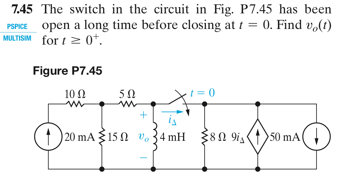 Solved 7.45 ﻿The switch in the circuit in Fig. P7.45 ﻿has | Chegg.com