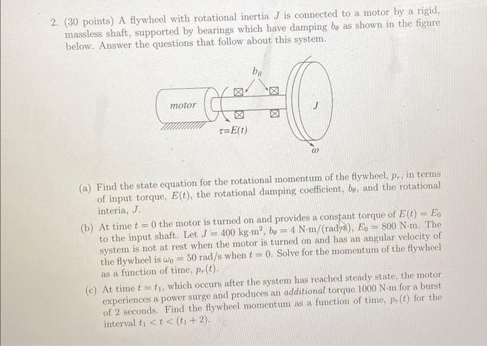 Solved 2. (30 points) A flywheel with rotational inertia J | Chegg.com