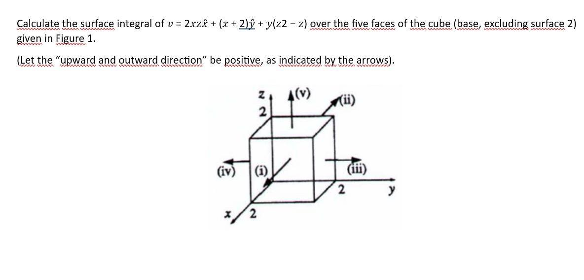 Solved Calculate the surface integral of 𝑣 = 2𝑥𝑧𝑥̂ + (𝑥 | Chegg.com