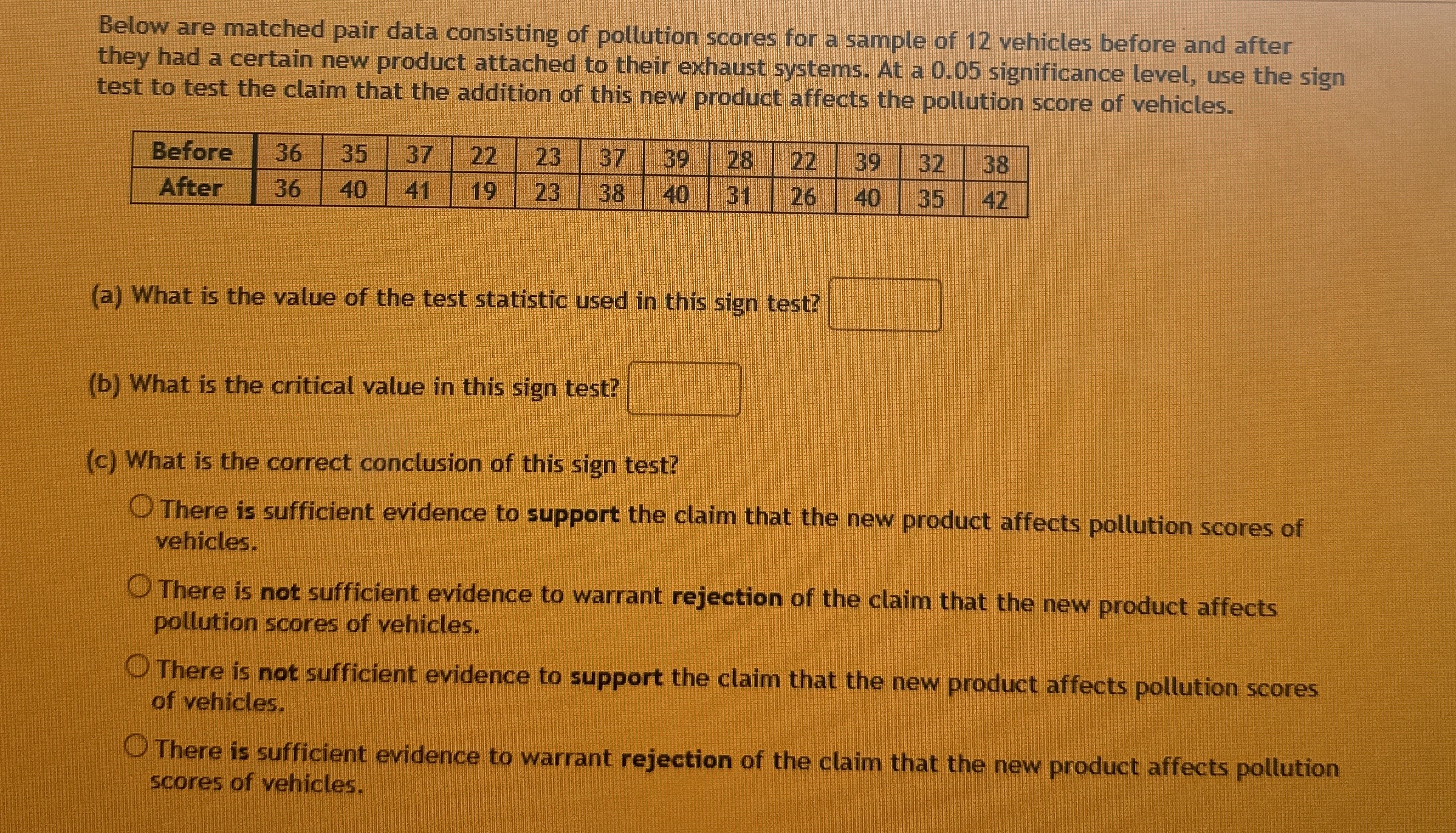 Solved Below are matched pair data consisting of pollution | Chegg.com