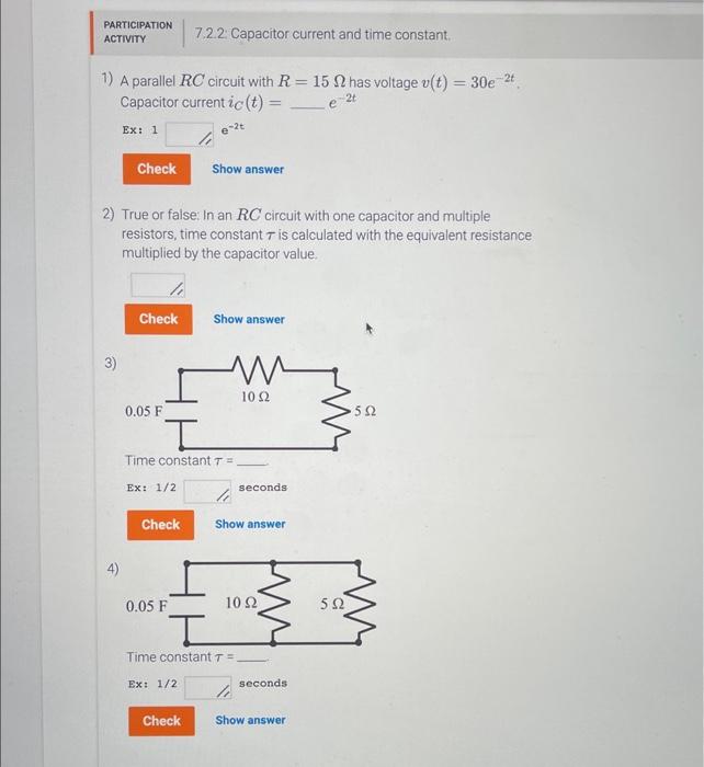 Solved 1) A parallel RC circuit with R=15Ω has voltage | Chegg.com