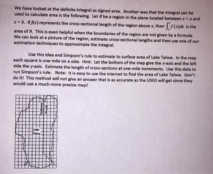 Solved We have looked at the definite integral as signed | Chegg.com