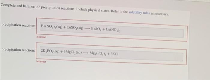Solved Complete and balance the precipitation reactions. | Chegg.com