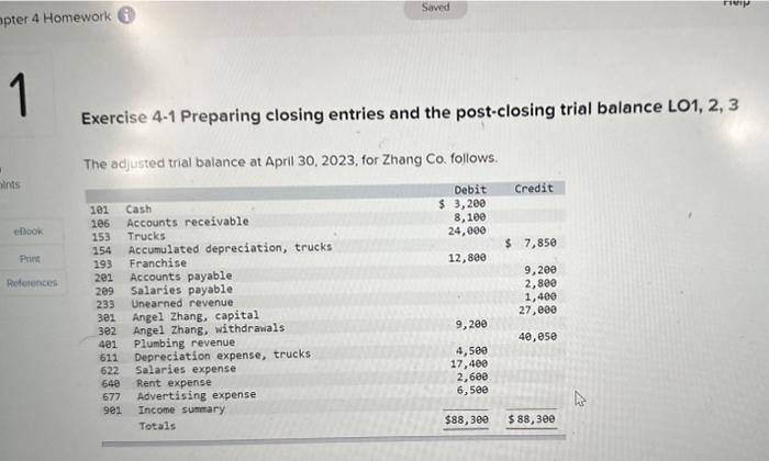 Solved Exercise 4-1 Preparing closing entries and the | Chegg.com