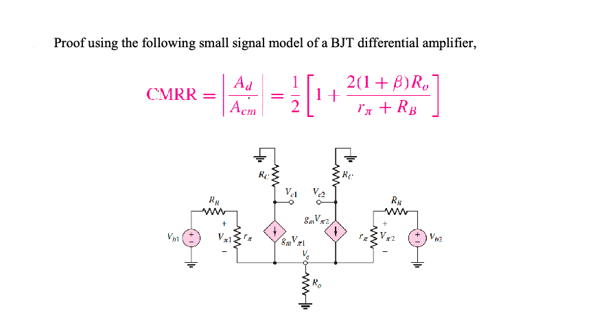Proof using the following small signal model of a BJT | Chegg.com