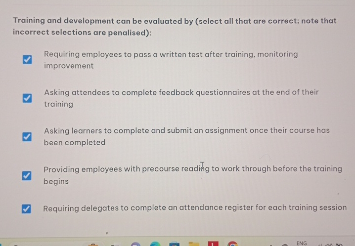 Solved Training and development can be evaluated by (select | Chegg.com