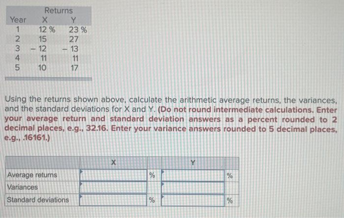 Solved Using the returns shown above, calculate the | Chegg.com