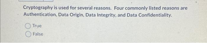 Solved Cryptography is used for several reasons. Four | Chegg.com