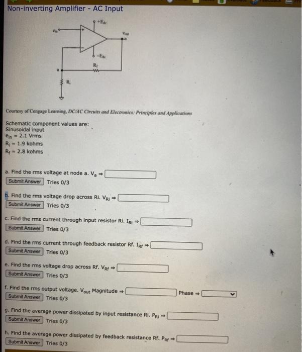Solved Non-inverting Amplifier - AC Input R Courtesy of | Chegg.com