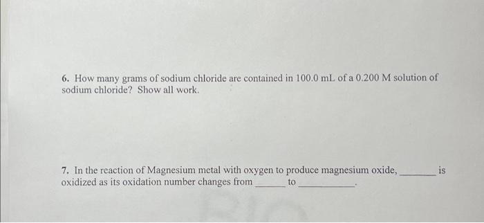 Solved 6. How many grams of sodium chloride are contained in | Chegg.com