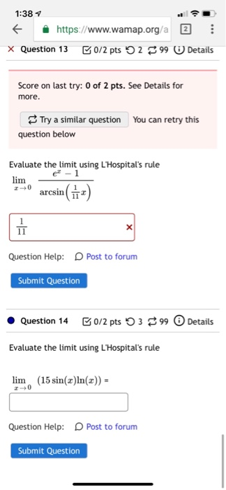 Solved 1:384 t https://www.wamap.org/a 2 X Question 13 0/2 | Chegg.com