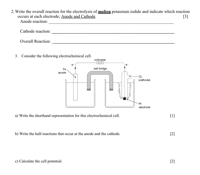 Solved 2. Write the overall reaction for the electrolysis of | Chegg.com