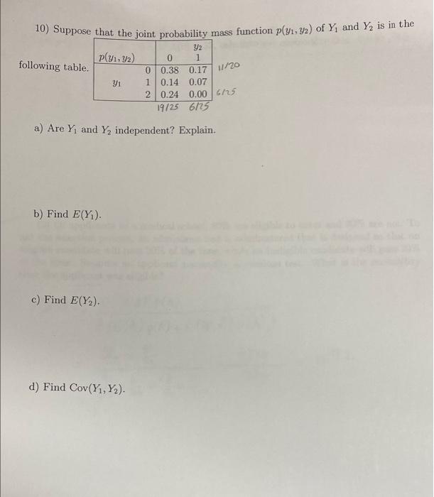 Solved 10) Suppose that the joint probability mass function | Chegg.com