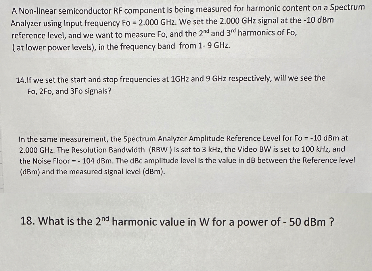 Solved A Non-linear semiconductor RF component is being | Chegg.com