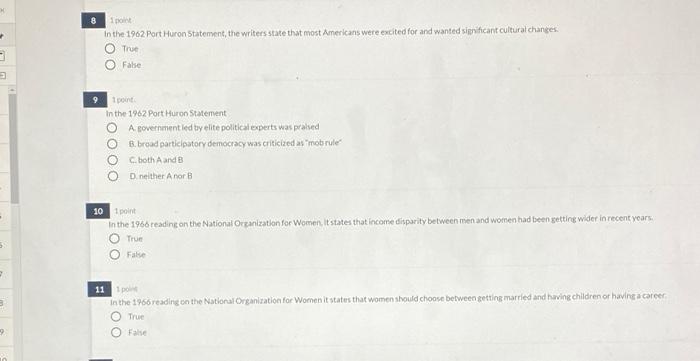 Solved 8 int In the 1962 Port Huron Statement, the writers | Chegg.com