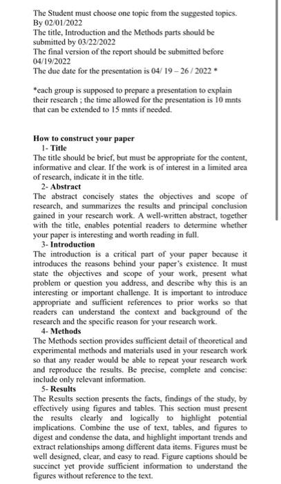 Solved The Student must choose one topic from the suggested | Chegg.com