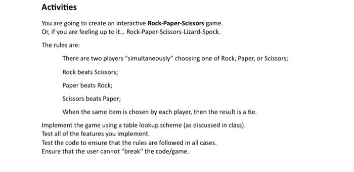 Solved Activities You are going to create an interactive | Chegg.com
