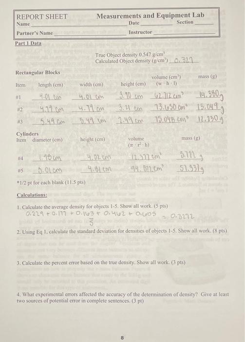 Solved REPORT SHEET Name Measurements and Equipment Lab Date | Chegg.com