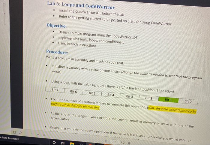 Lab 6: Loops and CodeWarrior Install the CodeWarrior | Chegg.com