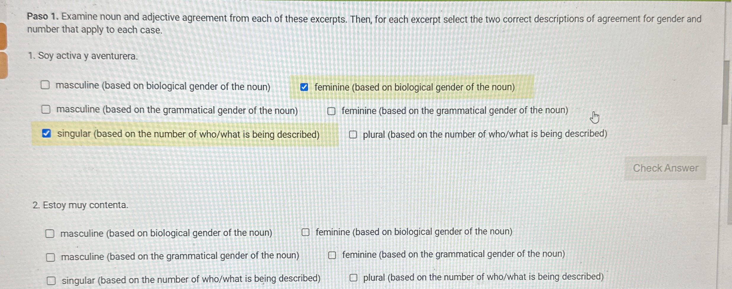 Solved Paso 1. ﻿Examine noun and adjective agreement from | Chegg.com