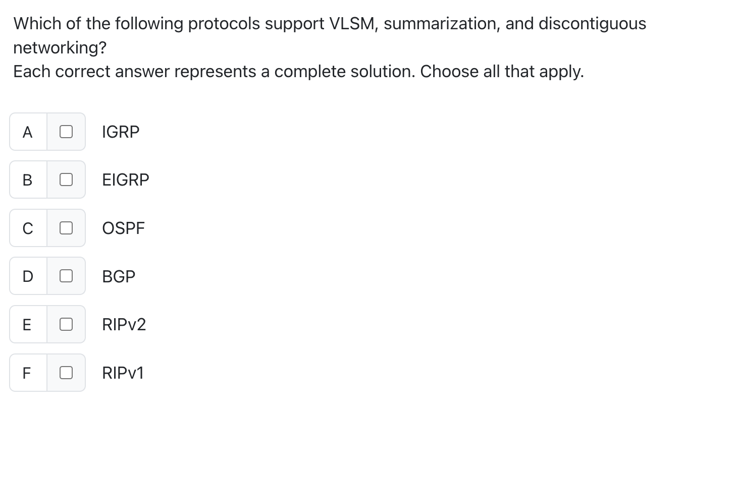 Solved Which of the following protocols support VLSM, | Chegg.com