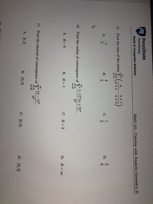 Solved Penn State Harrisburg Math & Computer Science Math | Chegg.com