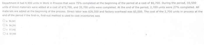 Solved Deportment A had 4,900 units in work in Process that | Chegg.com