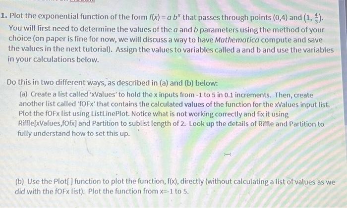 Solved 1. Plot the exponential function of the form f(x)=abx | Chegg.com