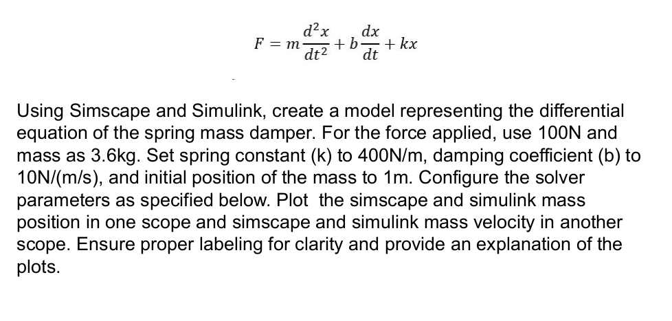 Solved F=md2xdt2+bdxdt+kxUsing Simscape and Simulink, create | Chegg.com