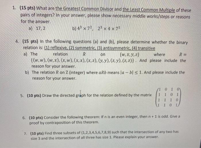 Solved What Are The Greatest Common Divisor And The Least