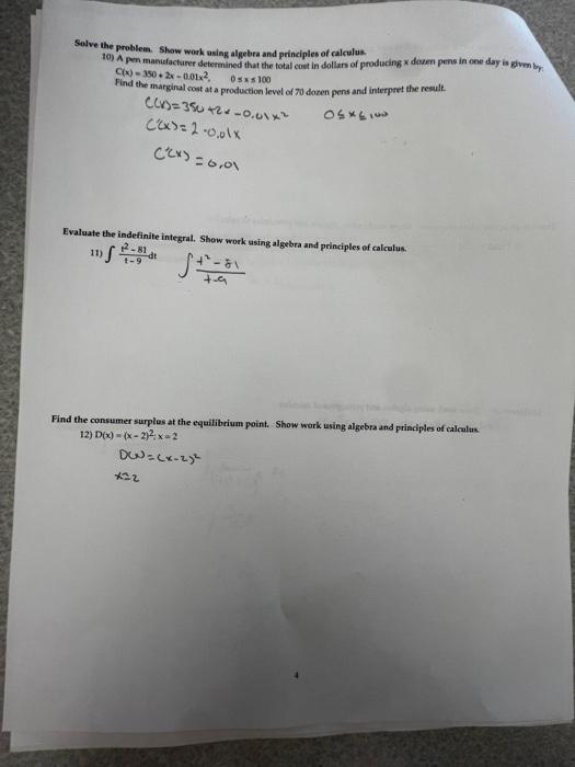 Solved Solve the problem. Show work asing algebra and | Chegg.com