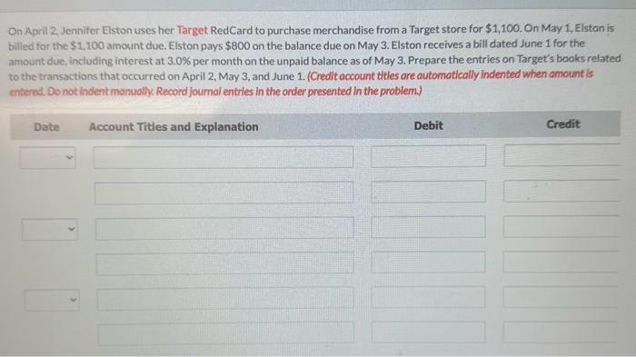 Solved On April 2, Jennifer Elston uses her Target RedCard | Chegg.com