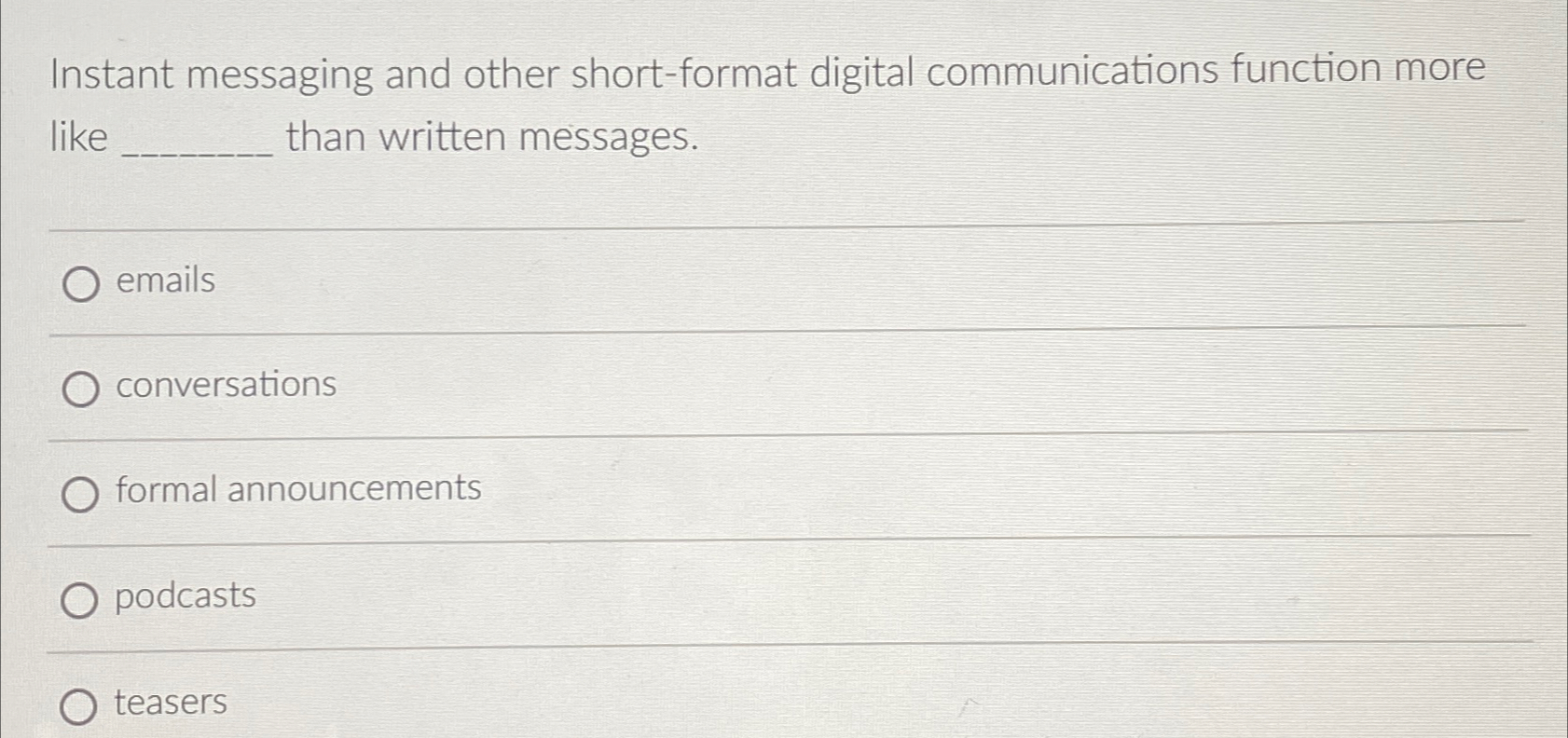 Solved Instant messaging and other short-format digital | Chegg.com