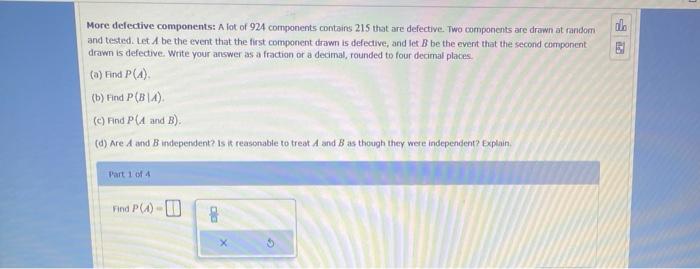 Solved ch More defective components: A lot of 924 components | Chegg.com