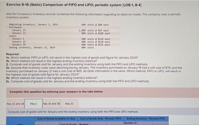 Solved Exercise 8-16 (Static) Comparison of FIFO and LIFO; | Chegg.com