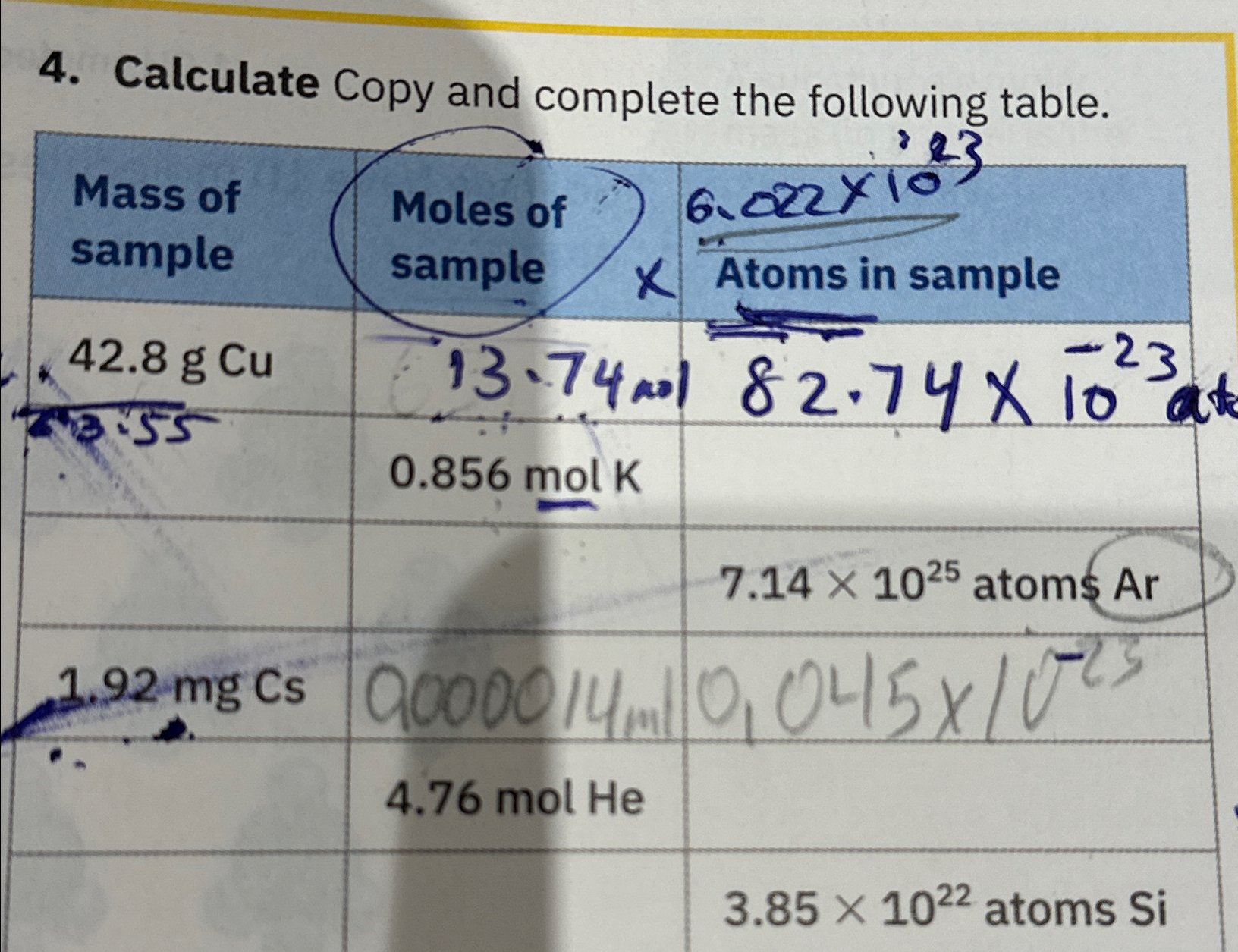 Solved Calculate Copy and complete the following table. | Chegg.com
