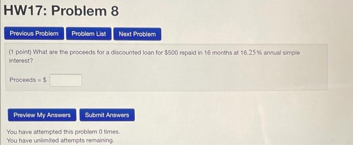 Solved HW17: Problem 8 Previous Problem Problem List Next | Chegg.com Solved HW17: Problem 8 Previous Problem Problem List Next | Chegg.com