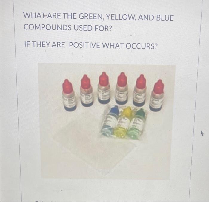 Solved WHAT ARE THE GREEN, YELLOW, AND BLUE COMPOUNDS USED | Chegg.com
