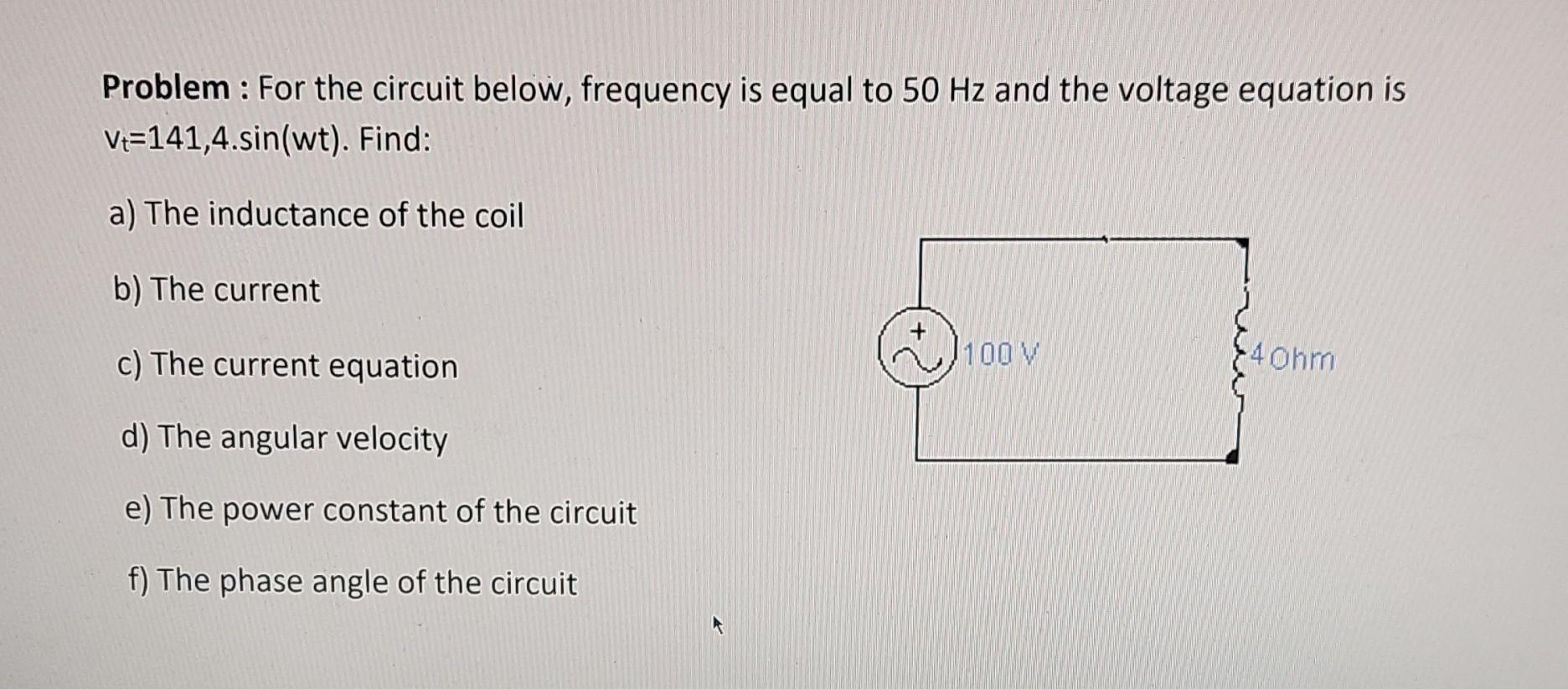 Solved Problem: For the circuit below, frequency is equal to | Chegg.com