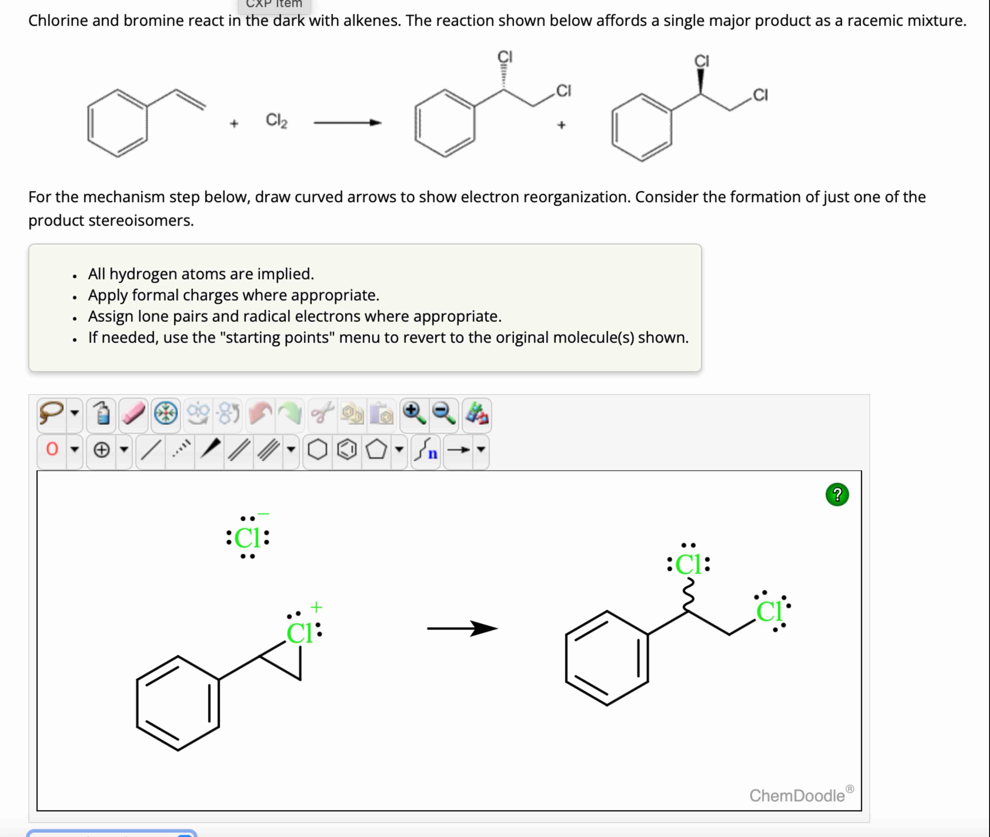 Solved Chlorine and bromine react in the dark with alkenes. | Chegg.com